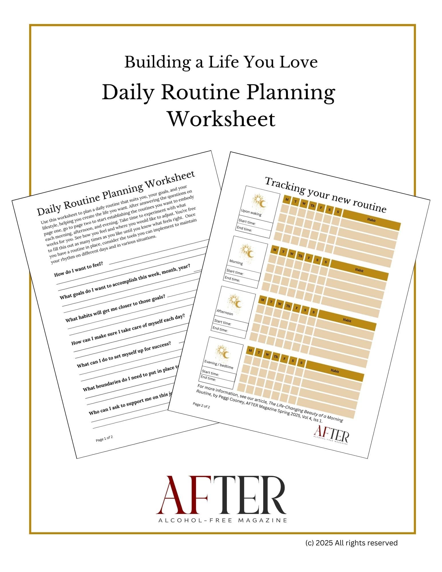 Daily Routine Worksheet | AFTER Alcohol-Free Magazine